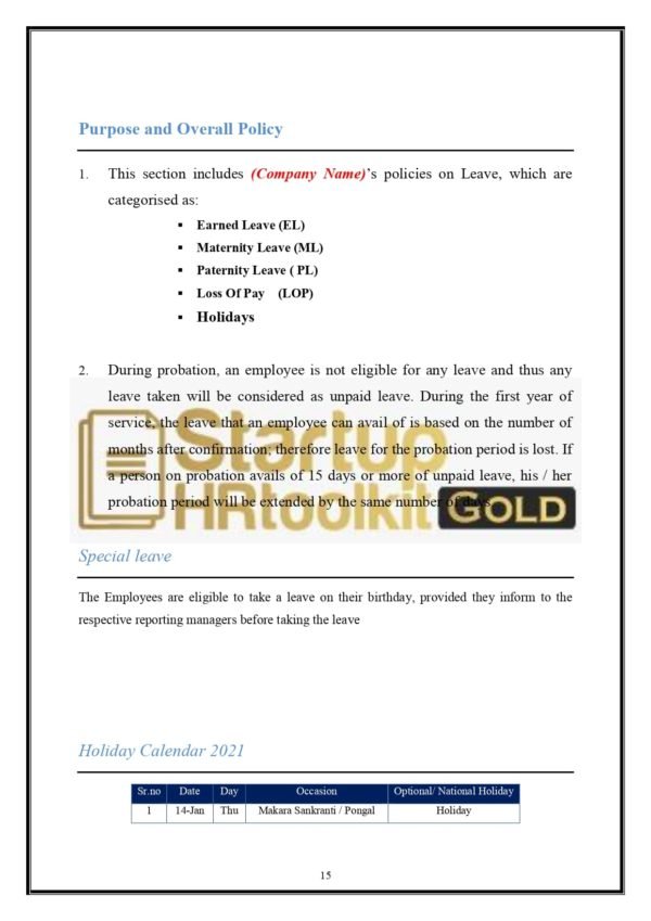 Gold Sample Documents - StartupHR Toolkit