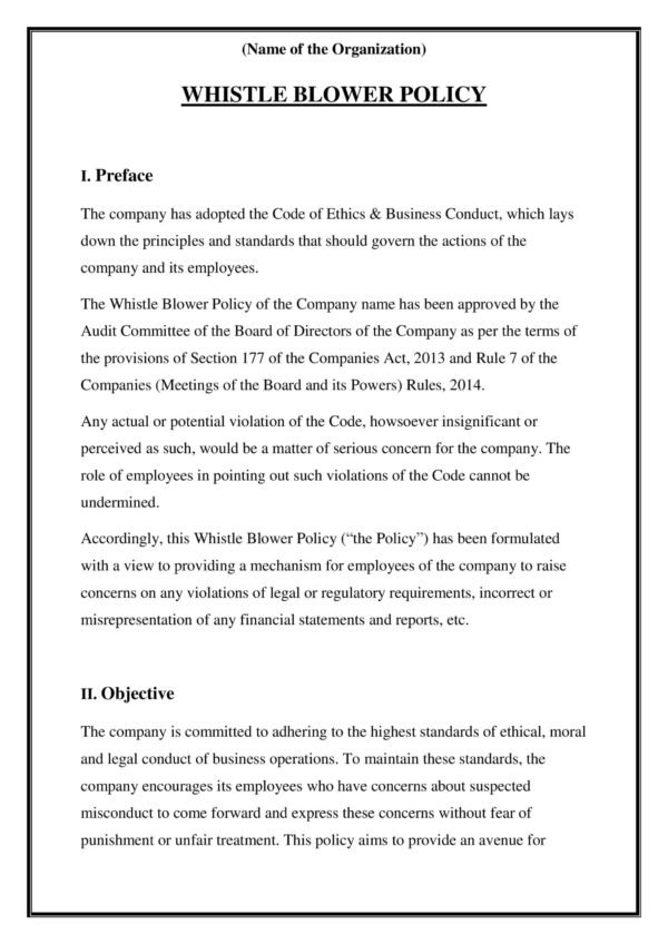 Whistleblower Policy Template - Download Sample - Word | PDF